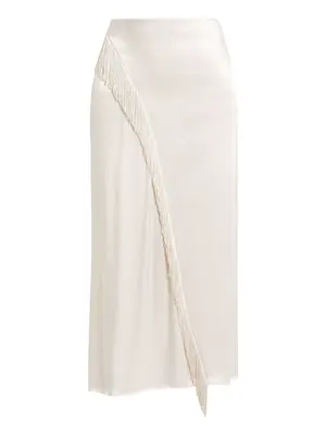 Vince Fringed Satin Midi Skirt - Ecru