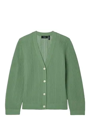 Theory Theory Cropped Ribbed Cardigan Sage Green
