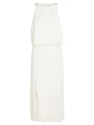Theory Crinkled Wrap-effect Satin Midi Dress - Ivory
