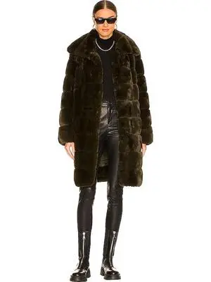 Adrienne Landau Faux Fur Long Coat - Olive