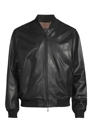 Emporio Armani Leather Bomber Jacket Black
