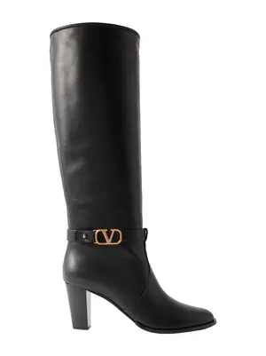 Valentino Garavani Vlogo Leather Knee Boots - Black