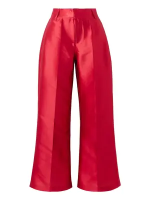 DESTREE Yoshi Cropped Wide-leg Satin Pants - Red