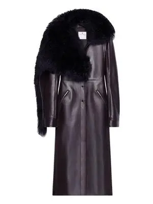 COURREGES Shearling Collar Leather Coat - Brown