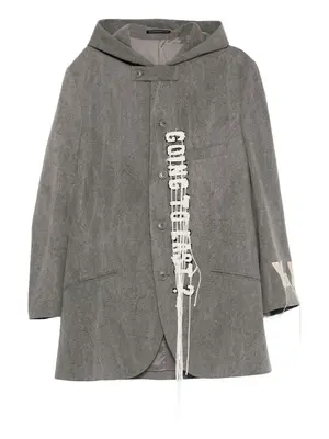 Yohji Yamamoto Logo-print Wool Hooded Jacket - Grey