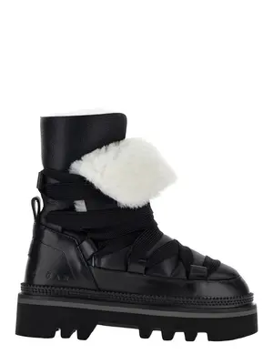 Hogan Faux-fur Trim Ankle Boots - Black