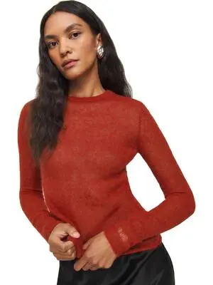 REFORMATION Alice Sheer Alpaca Crew Sweater Sundried Tomato