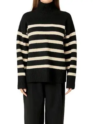 English Factory Stripe Turtleneck Sweater - Black/ Cream