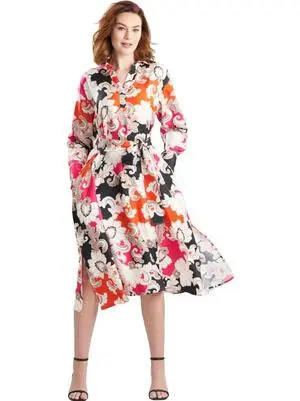 Natori Cressida Printed Silk Twill Oversized Shirt Dress - Multi