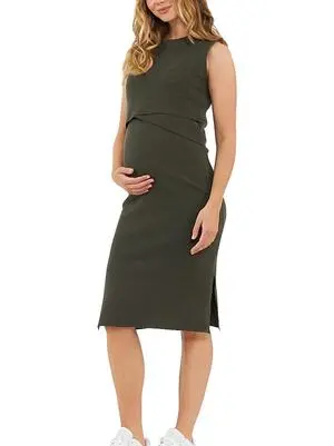RIPE MATERNITY Layered Knit Nursing Dress - Khaki