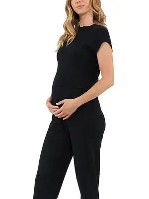 RIPE MATERNITY Kira Short Sleeve Nursing Knit Sweater - Black