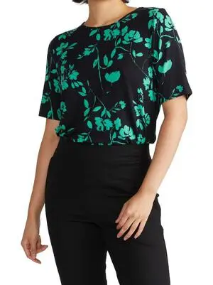 Universal Standard Universal Standard Lily Liquid Jersey Crewneck Top Noir Garden - Navy/green