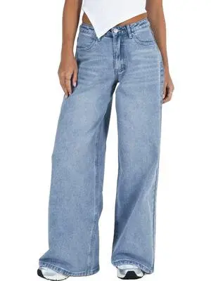 Princess Polly Naylor Mid Rise Wide Leg Jeans - Blue