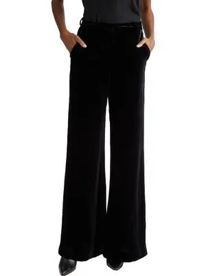 L'Agence Pilar Wide Leg Velvet Pants - Black