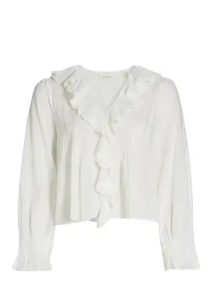 DÔEN Hardy Pintuck Cotton Shawl-collar Blouse Salt