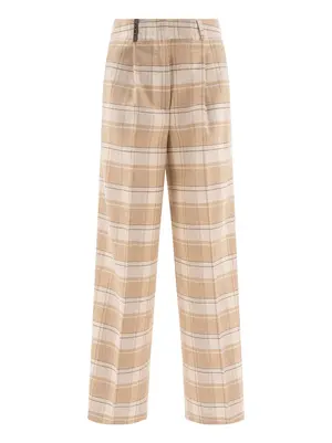 Peserico Check Wool Trousers - Beige