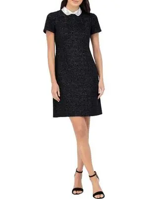 Eliza J Embellished Collar Tweed Shift Dress - Black