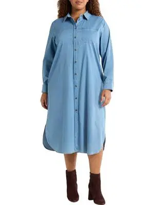 Universal Standard Universal Standard Odeon Long Sleeve Chambray Shirt Dress Cove Blue