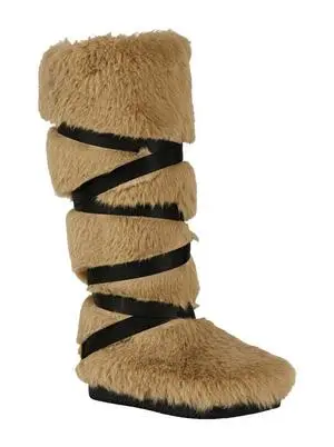 AZALEA WANG Tzila Faux Fur Knee High Boots - Tan