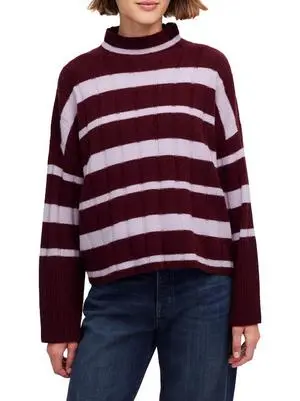 Madewell Stripe Rib Cashmere & Wool Blend Funnel Neck Sweater - Cabernet Stripe