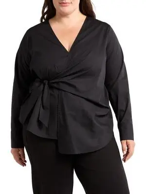 Universal Standard Universal Standard Front Wrap Poplin Shirt Black
