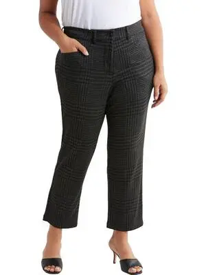 Universal Standard Universal Standard High Waist Stretch Ponte Cigarette Trousers Charcoal Houndstooth