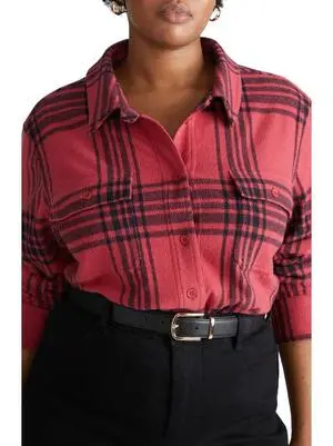 Universal Standard Universal Standard Maine Flannel Button-Up Shirt Crimson/black Check