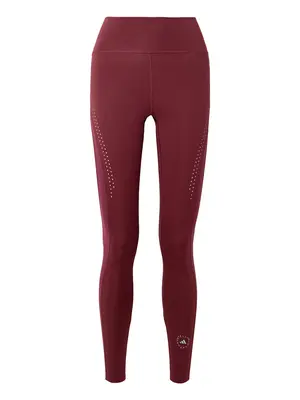 Adidas By Stella McCartney Truepurpose Perforated Printed Recycled Stretch-jersey Leggings - Burgundy