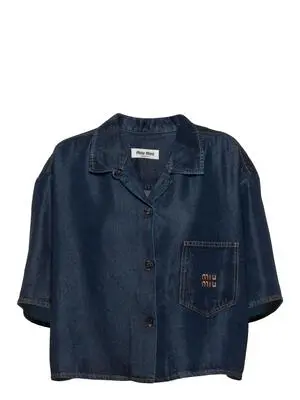 Miu Miu Washed Denim Boxy Fit Shirt - Navy