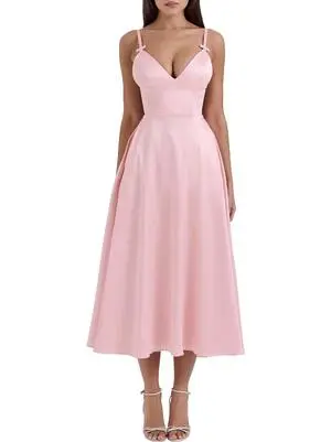 House Of Cb Tiffany Satin Midi Cocktail Dress - English Rose