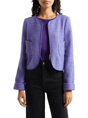 Emporio Armani Tweed Metallic Zip-up Jacket - Solid Light/ Pastel Purple