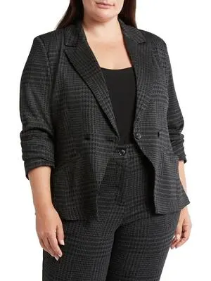 Universal Standard Universal Standard Bianca Stretch Ponte Double-Breasted Blazer Charcoal Houndstooth