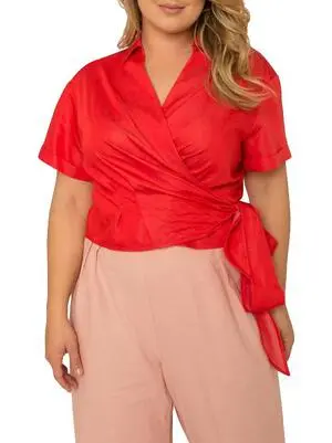 STANDARDS & PRACTICES Iris Short Sleeve Wrap Top - Red