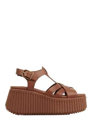 Chloé Nama Wedge Sandals Brown