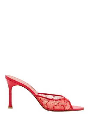 Amina Muaddi Amina Muaddi Alexa Lace Stiletto Mule Sandals Red