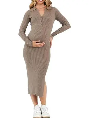 RIPE MATERNITY Sammy Knit Polo Dress - Mocha