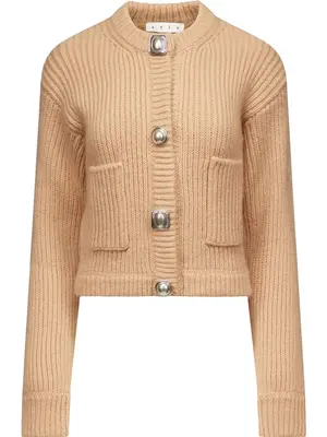 AREA Gemstone Button Knit Cardigan - Neutrals
