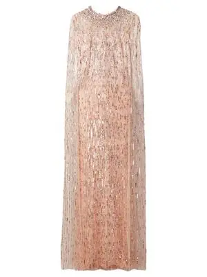 Jenny Packham Cape-effect Embellished Tulle Gown - Orange