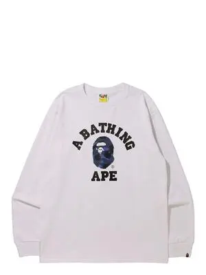 A BATHING APE Camo College (online Exclusive) Long Sleeve Tee Shirt (fw21) White/navy Blue