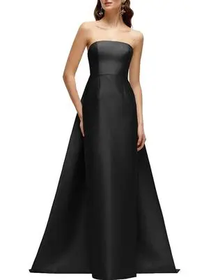 Alfred Sung Strapless Satin Twill Column Gown With Removable Train - Black