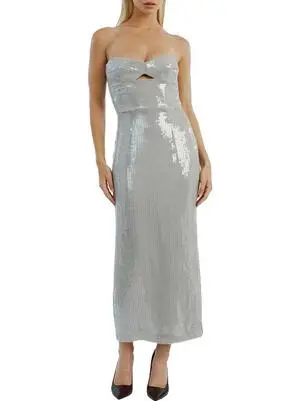 Bardot Cerise Sequin Cutout Strapless Dress - Dove Grey