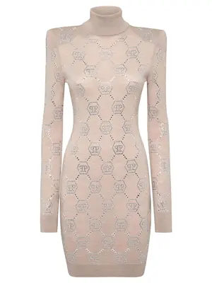 Philipp Plein Crystal-embellished Monogram Mini Dress - Neutrals