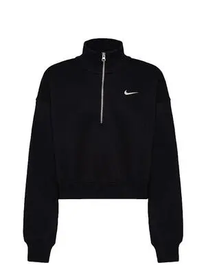 Nike Phoenix Fleece Oversized Half-zip Crop Sweatshirt - Black/sail
