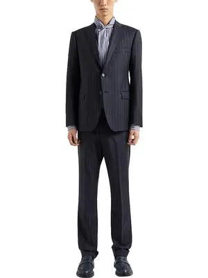 Emporio Armani Slim Fit Striped Wool Suit - Blue Steel
