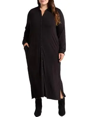 UNIVERSAL STANDARD Universal Standard Sally Long Sleeve Liquid Jersey Shirtdress