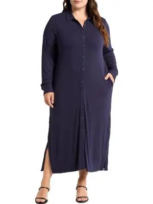 Universal Standard Sally Long Sleeve Liquid Jersey Shirtdress - Midnight