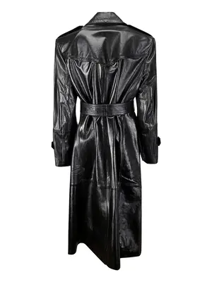 Sportmax Leather Trench Coat - Black