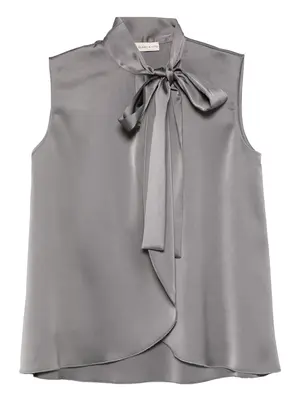 BLANCA VITA Satin Tie-neck Top - Grey