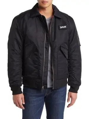 SCHOTT Schott NYC Water-Resistant Satin Flight Jacket Black