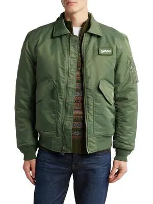 SCHOTT Water-resistant Satin Flight Jacket - Sage